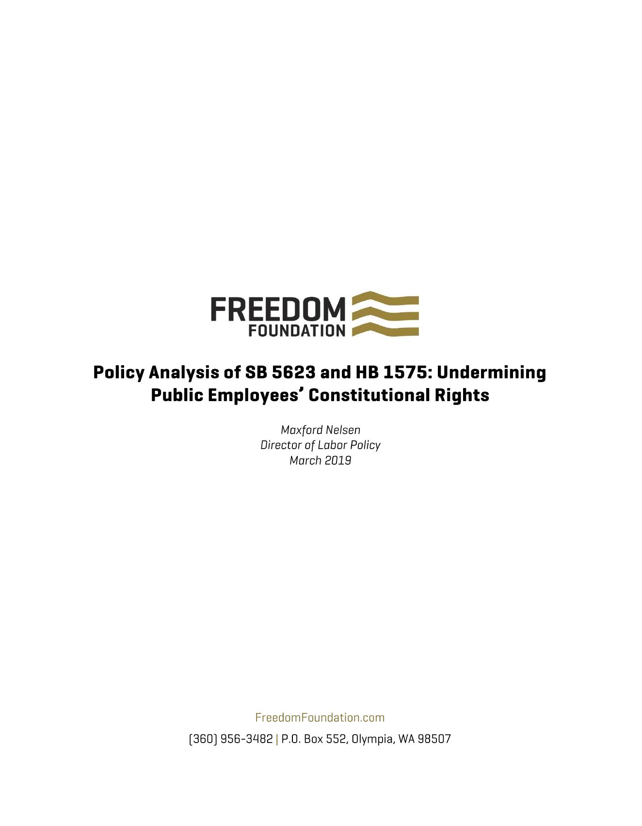 Policy Analysis of SB 5623 and HB 1575: Undermining Public Employees ...